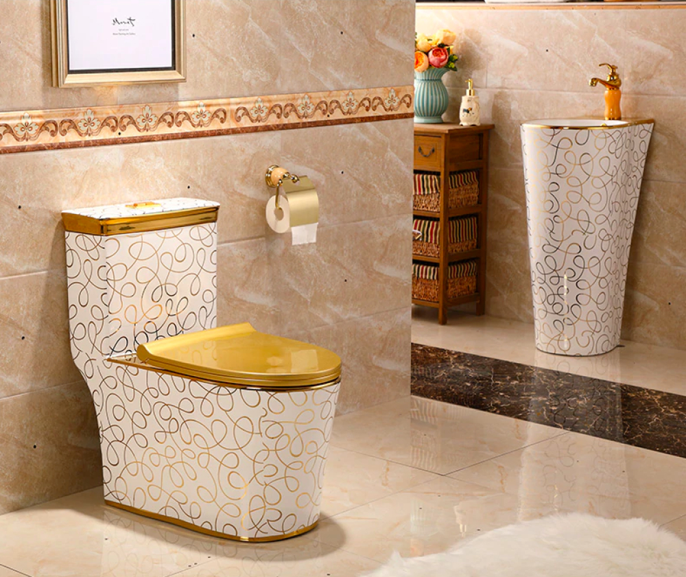 Divine Toilet With Gold Lines-Ornaments - Royal Toiletry Global