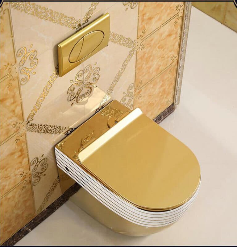 Wall Mounted Gold Toilet With Horizontal White Lines - Royal Toiletry ...