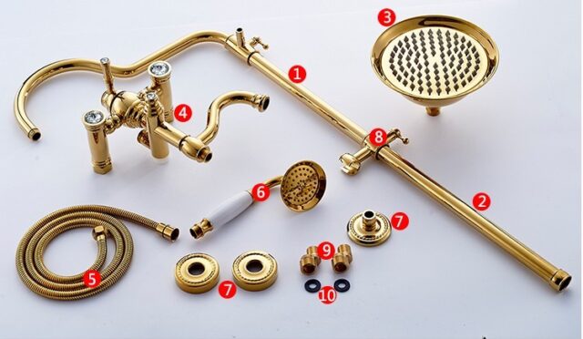 Retro Gold Bathroom Shower Set With Diamonds - Royal Toiletry Global