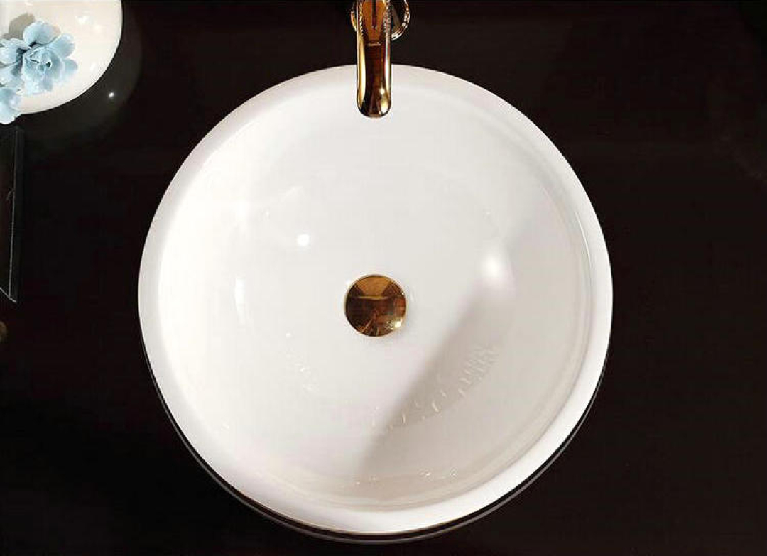 Gold Bathroom Basin With Diamond Pattern, Round - Royal Toiletry Global