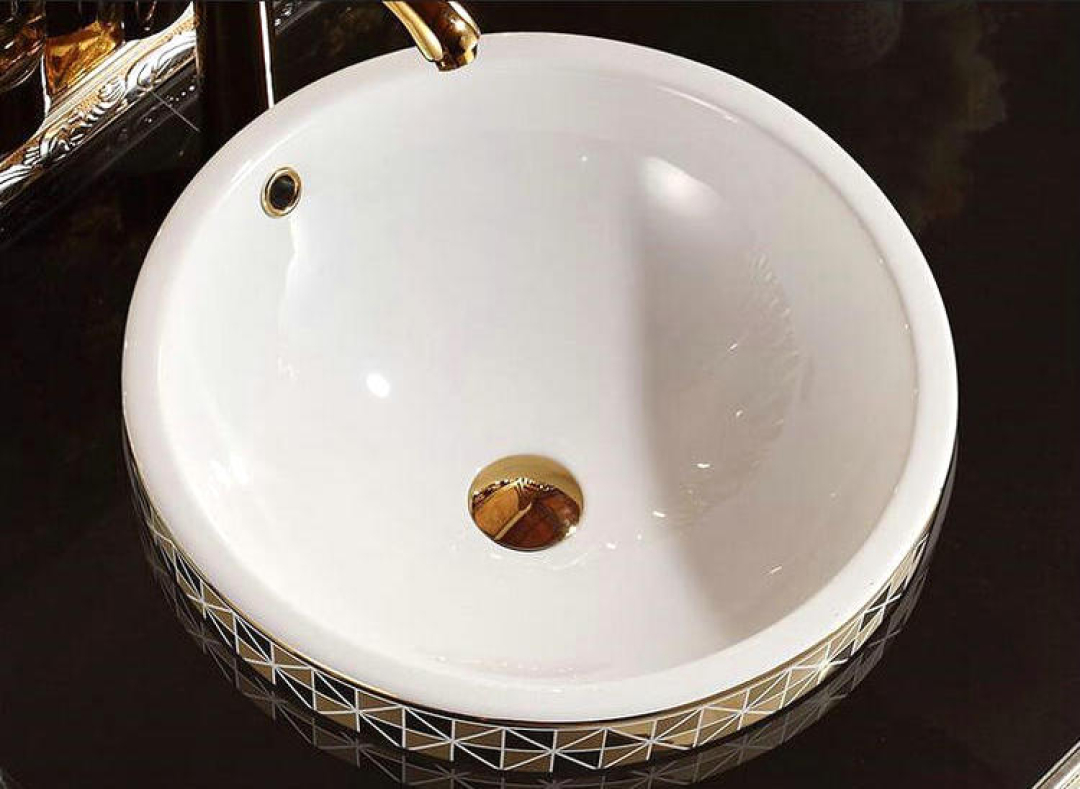 Gold Bathroom Basin With Diamond Pattern, Round - Royal Toiletry Global