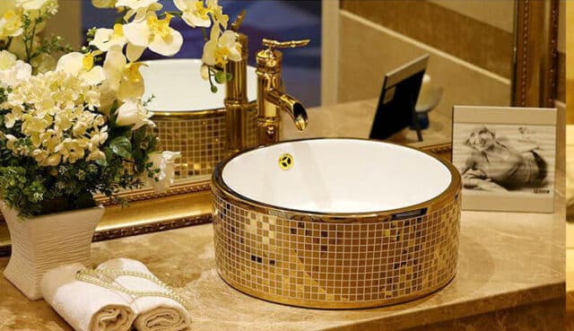 Round Mosaic Gold Bathroom Basin - Royal Toiletry Global