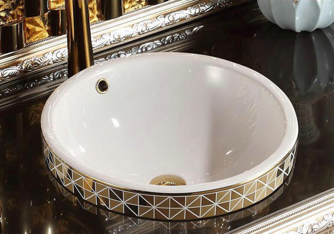 Gold Bathroom Basin With Diamond Pattern Round Royal Toiletry Global