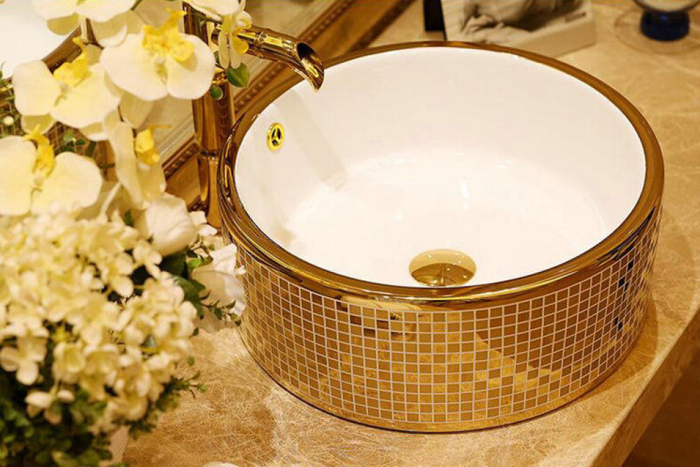 Round Mosaic Gold Bathroom Basin - Royal Toiletry Global