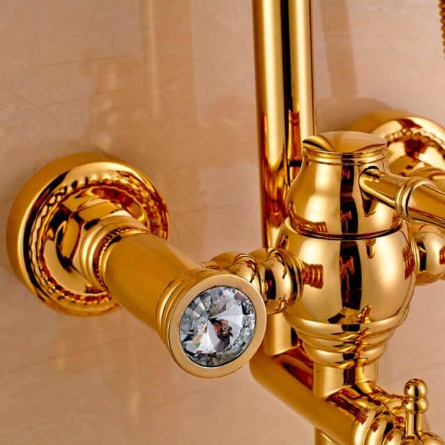 Retro Gold Bathroom Shower Set With Diamonds - Royal Toiletry Global