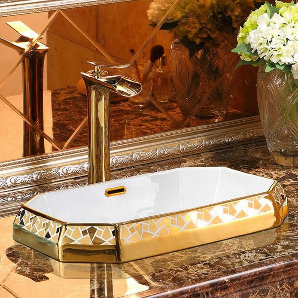 Angular Mosaic Gold Bathroom Basin Royal Toiletry Global