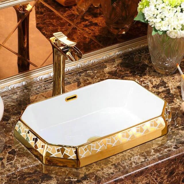 Angular Mosaic Gold Bathroom Basin - Royal Toiletry Global