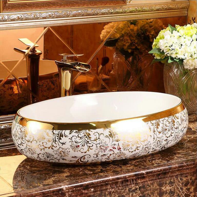 Luxury White-Gold Bathroom Basin - Royal Toiletry Global