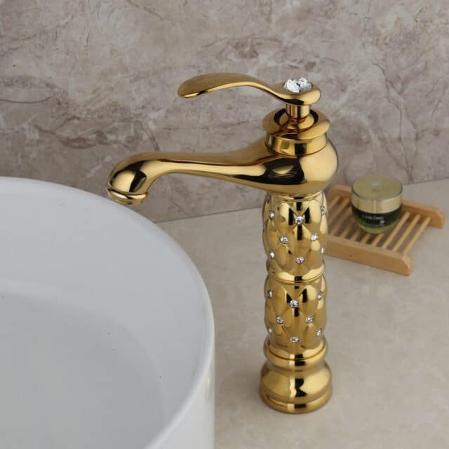Gold Bathroom Basin Faucet With Diamonds - Royal Toiletry Global