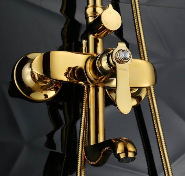 Gold Bathroom Shower Set With Diamond Handle Royal Toiletry Global