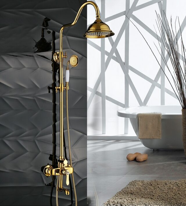 Gold Bathroom Shower Set With Diamond Handle Royal Toiletry Global