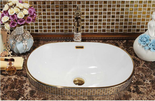 Mosaic Gold Bathroom Basin, Oval - Royal Toiletry Global
