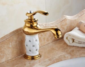 Gold & White Bathroom Basin Faucet With Diamonds - Royal Toiletry Global