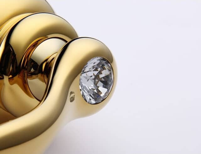 Gold & White Bathroom Basin Faucet With Diamonds - Royal Toiletry Global