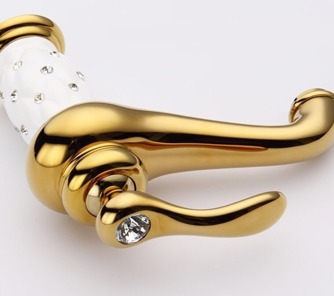 Gold & White Bathroom Basin Faucet With Diamonds - Royal Toiletry Global