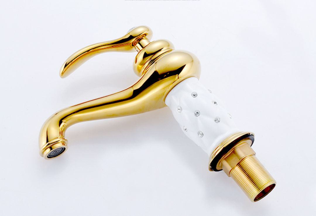 Gold & White Bathroom Basin Faucet With Diamonds - Royal Toiletry Global