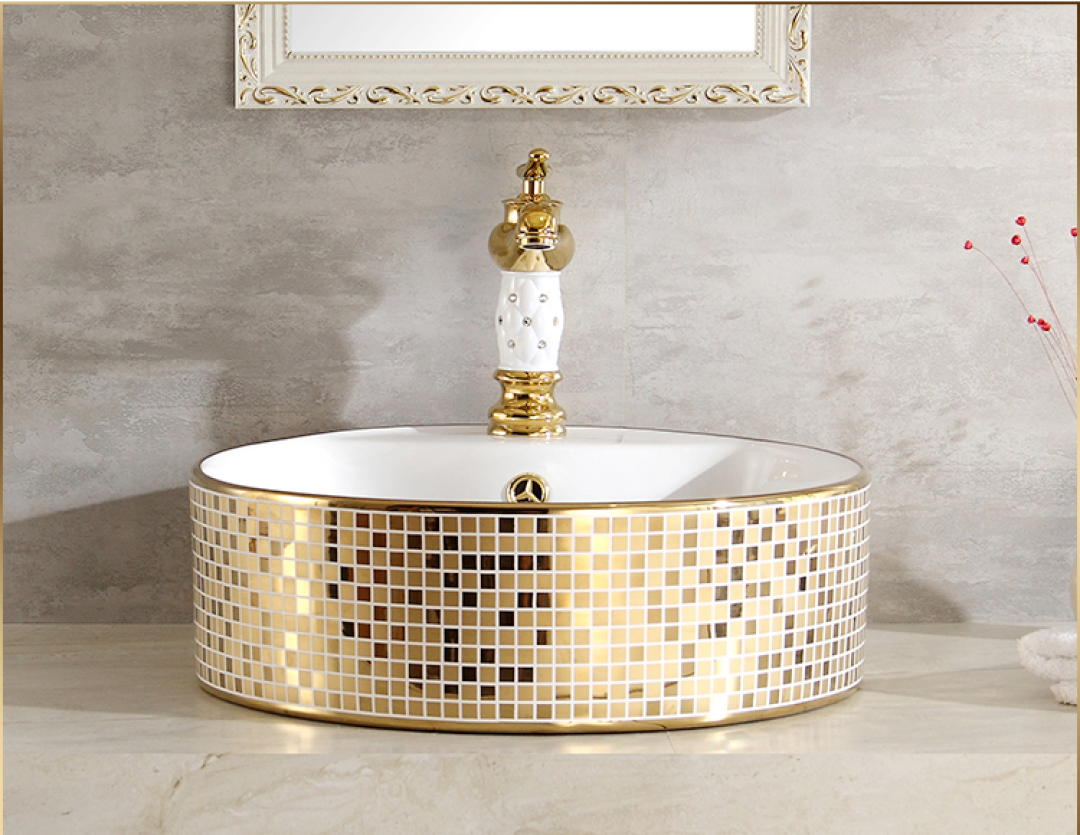 Luxury Mosaic Gold Round Bathroom Basin - Royal Toiletry Global