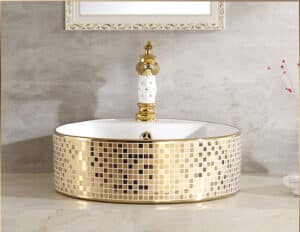 Luxury Mosaic Gold Round Bathroom Basin - Royal Toiletry Global