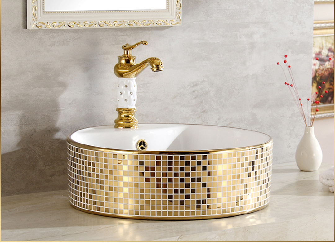 Luxury Mosaic Gold Round Bathroom Basin - Royal Toiletry Global
