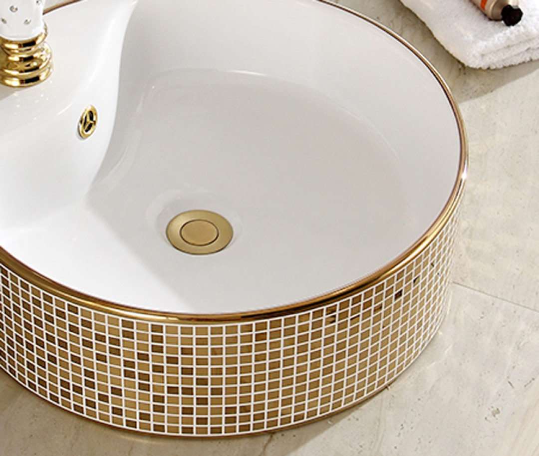 Luxury Mosaic Gold Round Bathroom Basin - Royal Toiletry Global