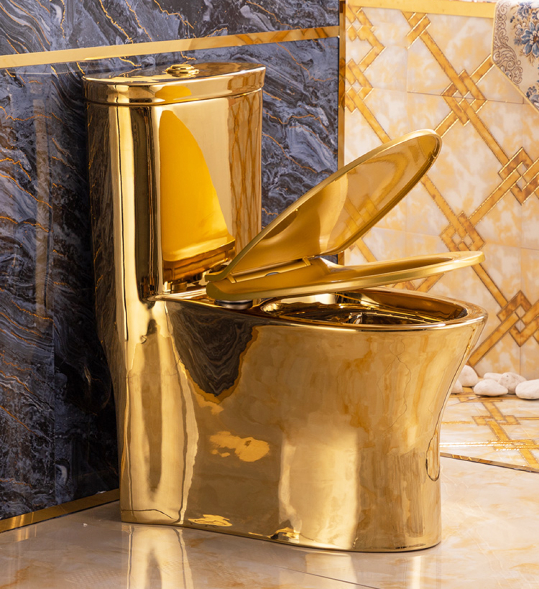 Premium Plain Gold-Plated Ceramic Toilet | Premium Bathroom Fixture ...