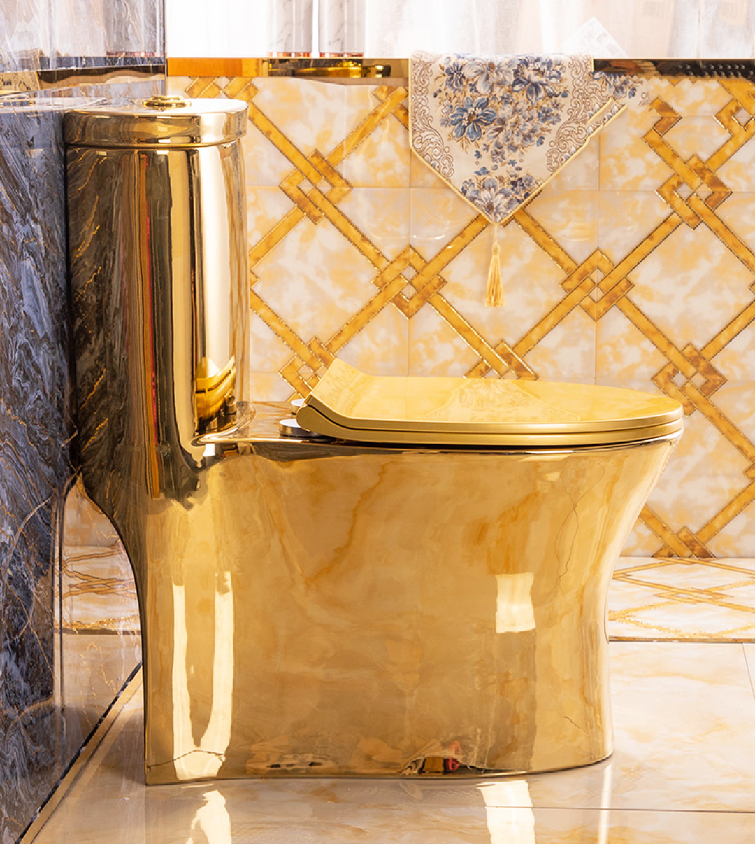 Premium Plain Gold-Plated Ceramic Toilet | Premium Bathroom Fixture ...