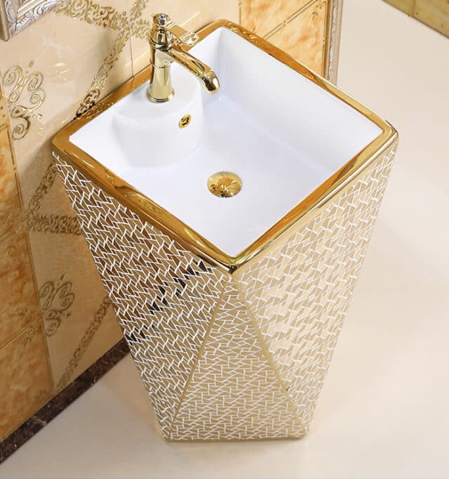 Angular Mosaic Gold Pedestal Basin - Royal Toiletry Global