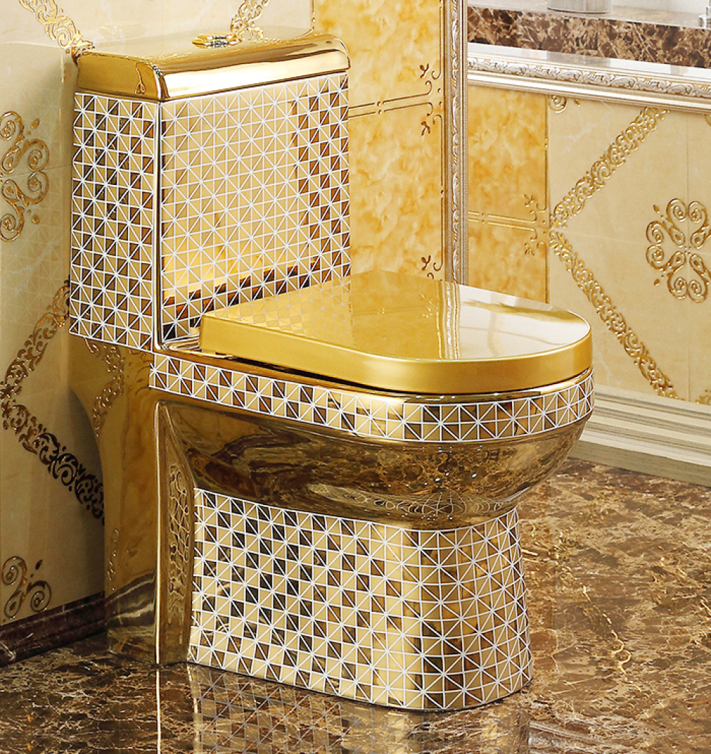 Deluxe Gold Toilet With Diamonds Pattern - Royal Toiletry Global