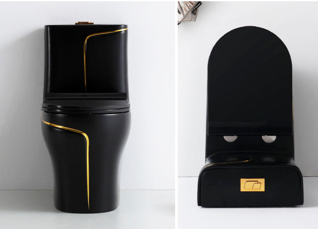 Luxury Black Toilet With An Elegant Gold Stripe - Royal Toiletry Global