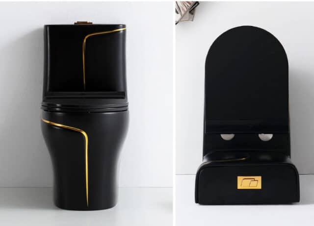 Luxury Black Toilet With An Elegant Gold Stripe - Royal Toiletry Global