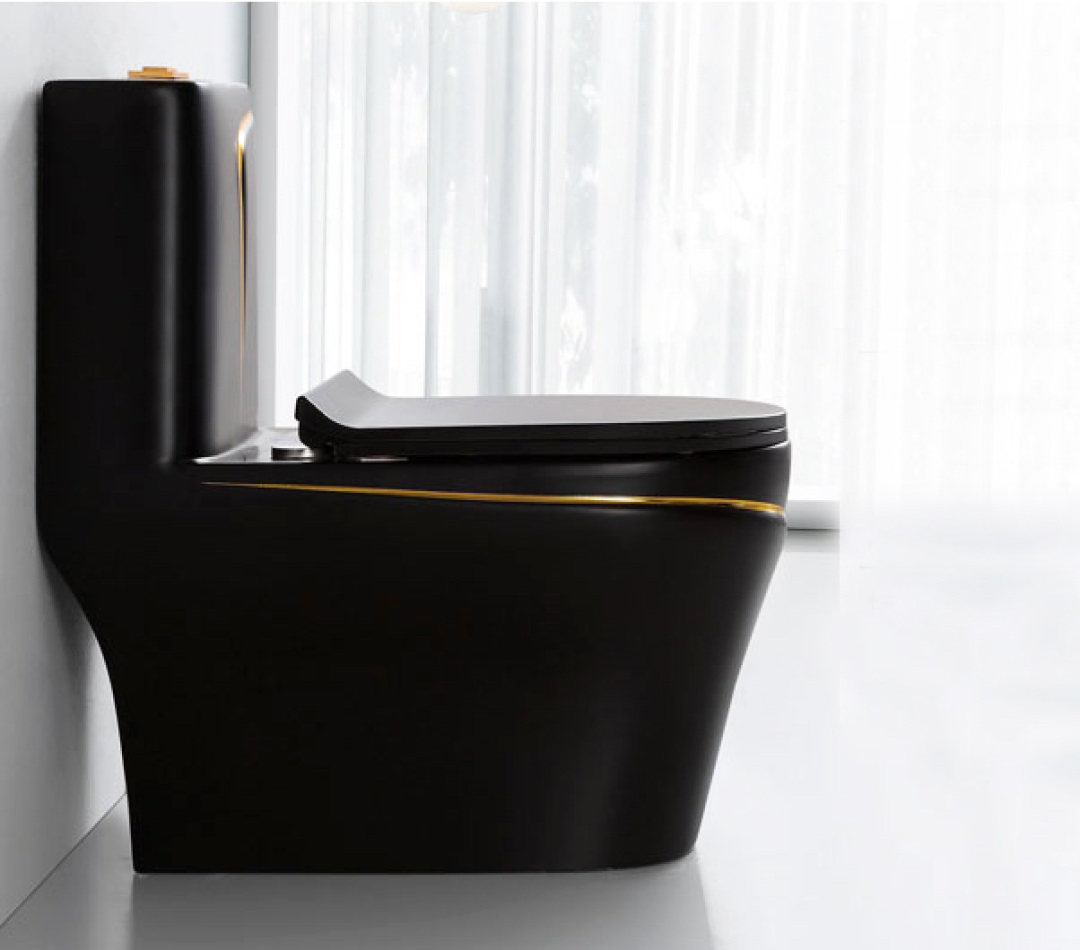 Luxury Black Toilet With An Elegant Gold Stripe - Royal Toiletry Global