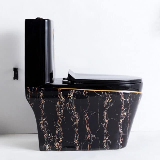 Luxury Black Toilet With An Elegant Gold Stripe And Marble Effect ...