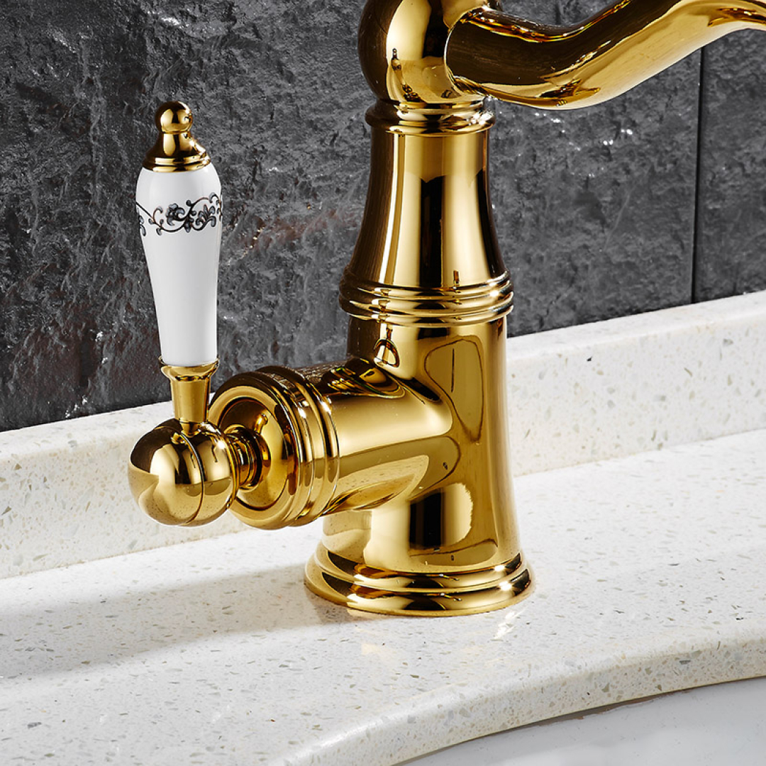 Vintage Gold Bathroom Single Handle Faucet With Diamond - Royal ...