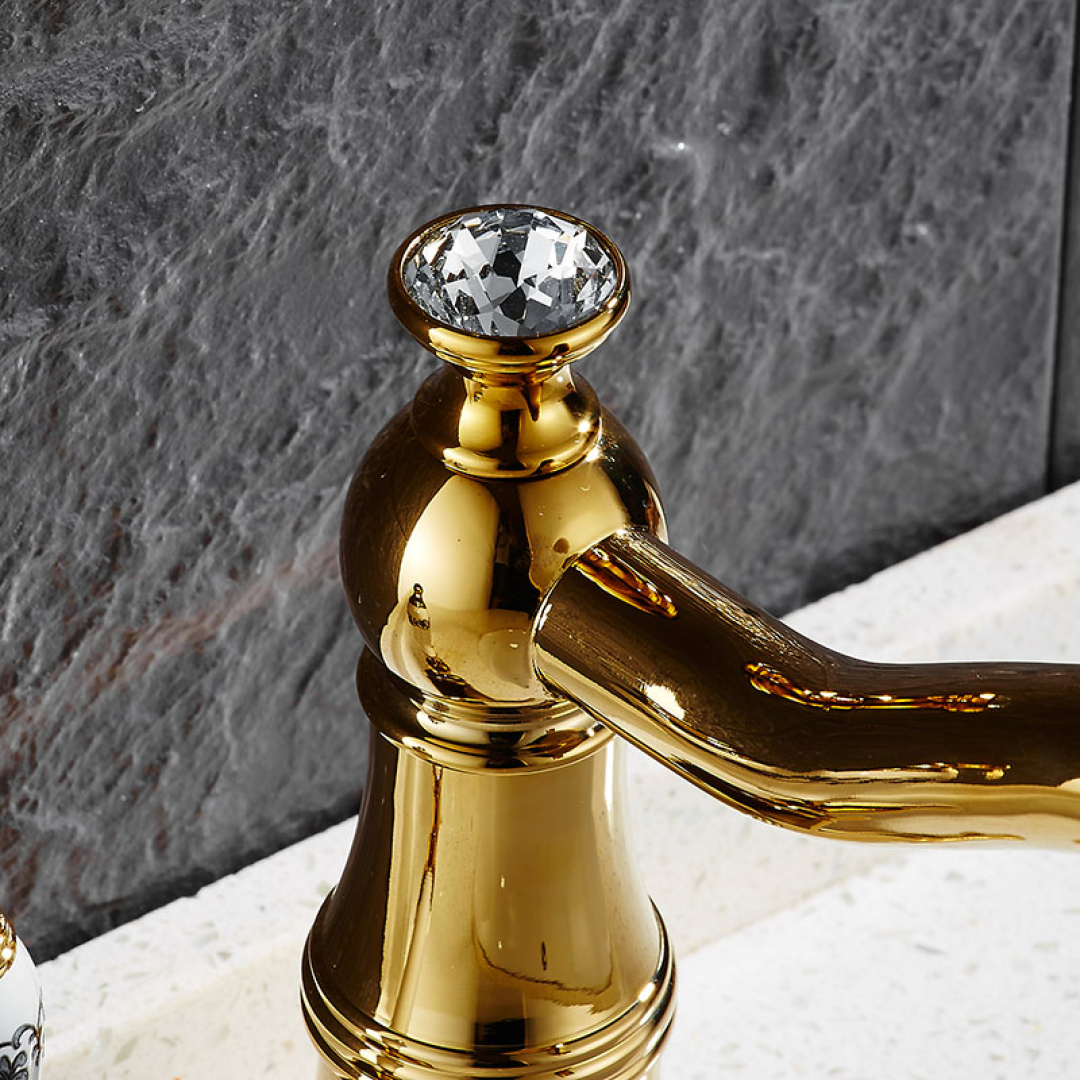Vintage Gold Bathroom Single Handle Faucet With Diamond - Royal ...