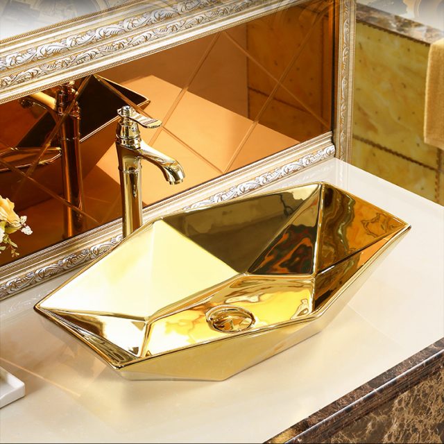 Angular Plain Gold Bathroom Basin (Large) - Royal Toiletry Global