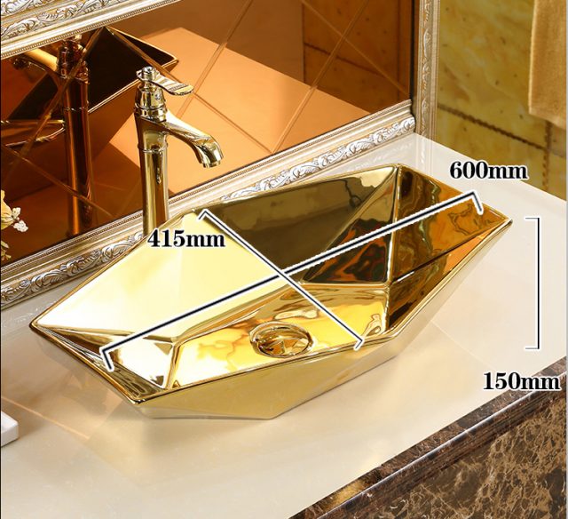 Angular Plain Gold Bathroom Basin (Large) - Royal Toiletry Global