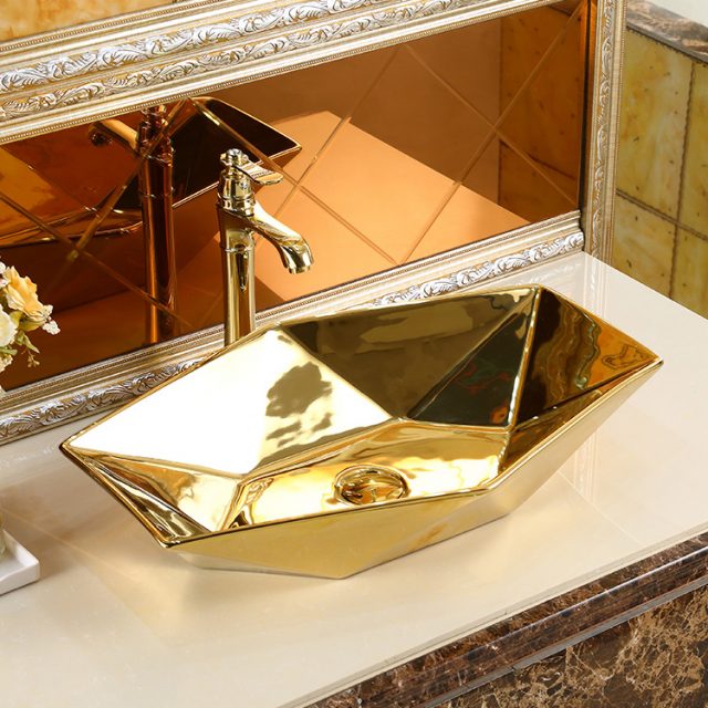 Angular Plain Gold Bathroom Basin (Large) - Royal Toiletry Global