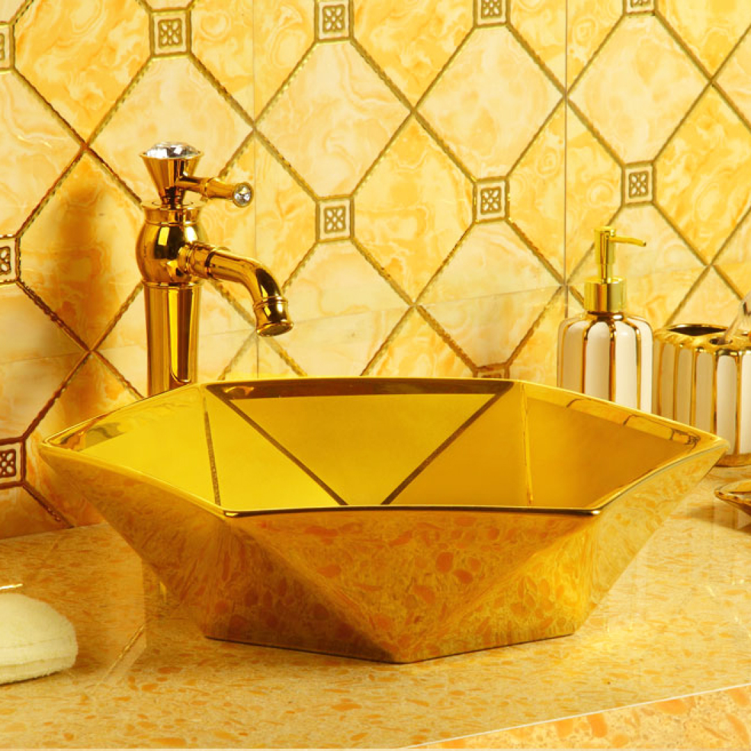 Angular Plain Gold Bathroom Basin (Small) - Royal Toiletry Global
