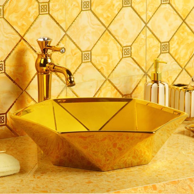 Angular Plain Gold Bathroom Basin (Small) - Royal Toiletry Global