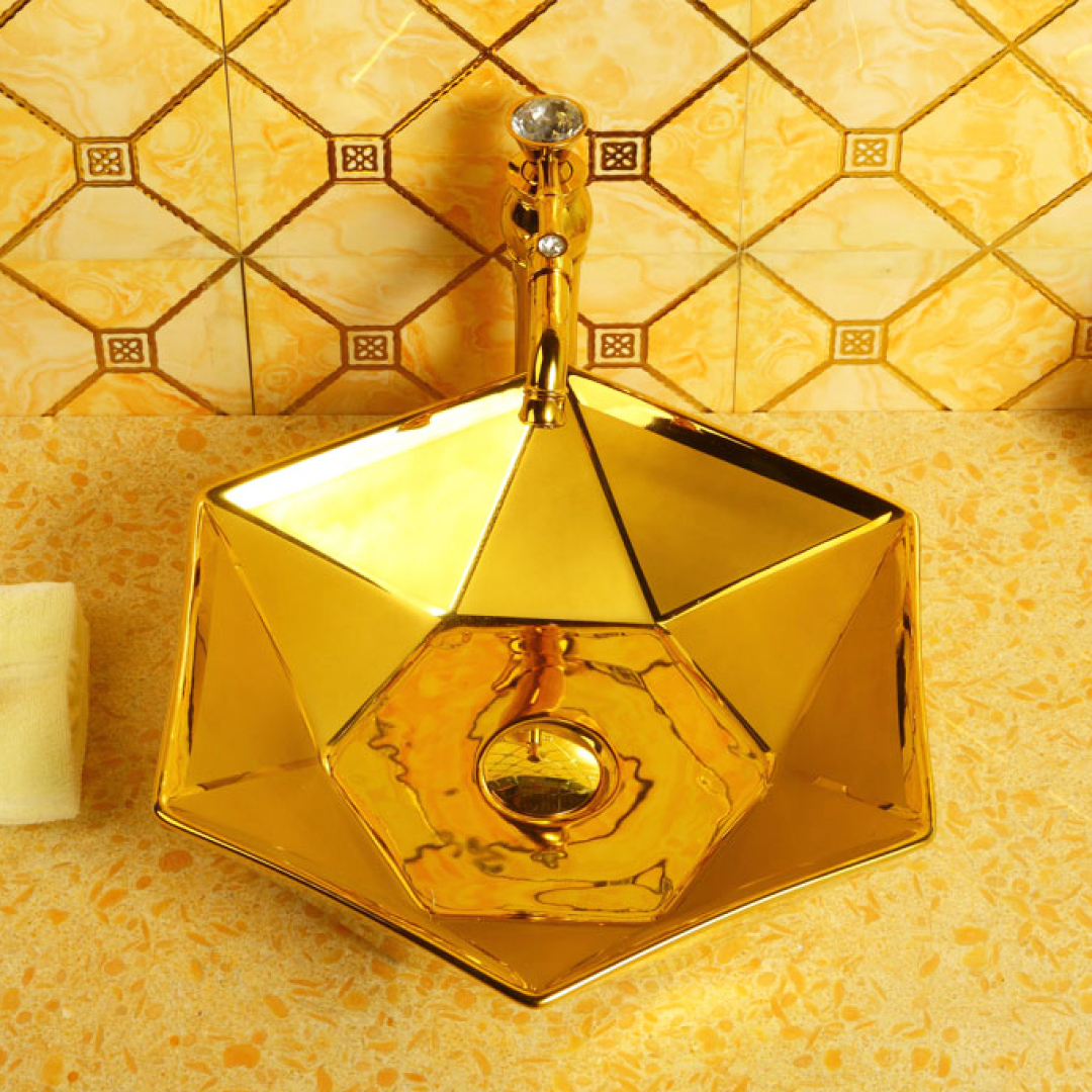 Angular Plain Gold Bathroom Basin (Small) - Royal Toiletry Global