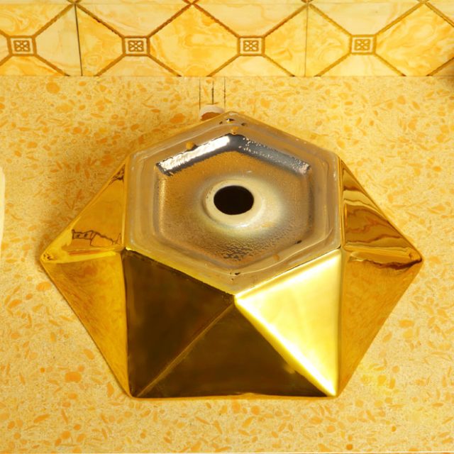 Angular Plain Gold Bathroom Basin (Small) - Royal Toiletry Global