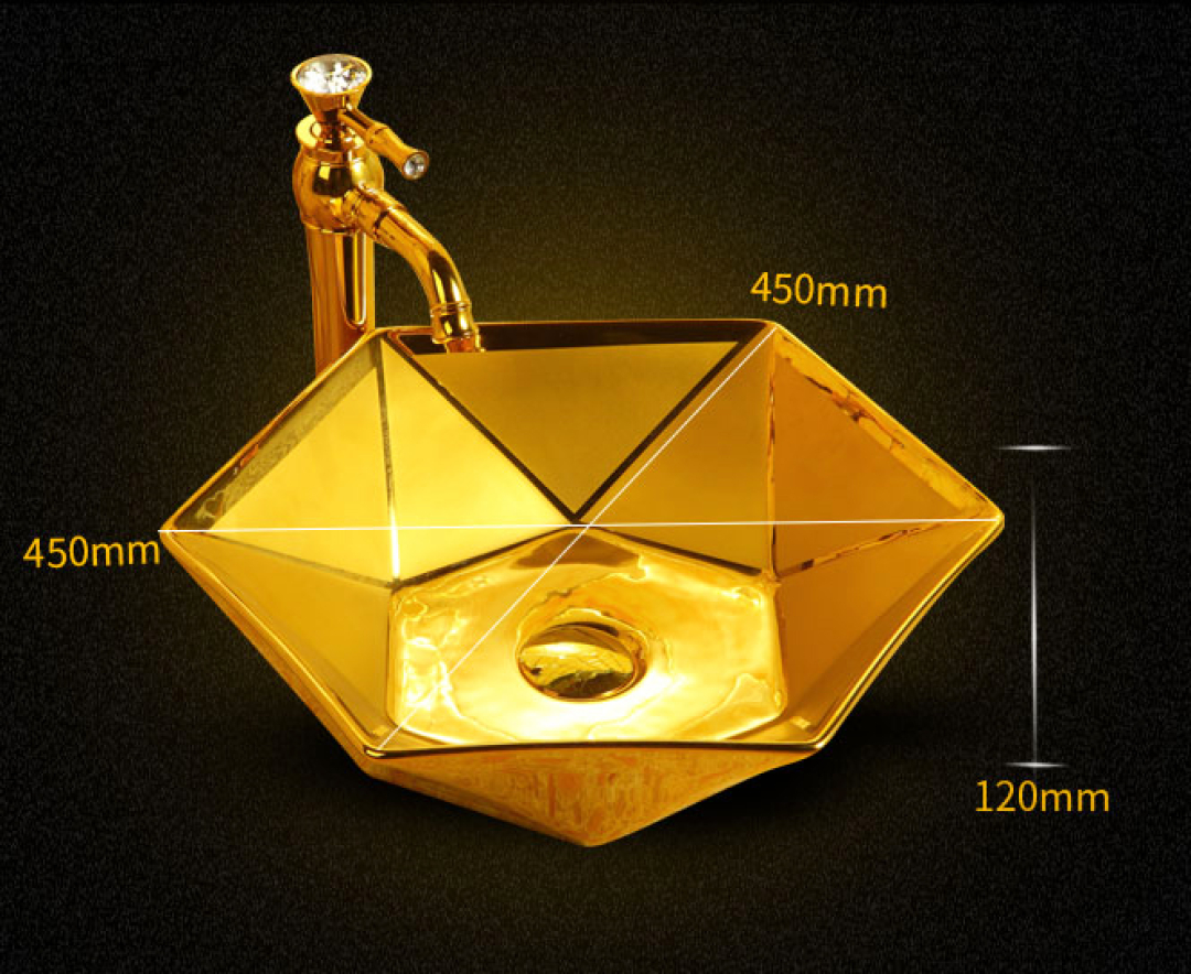 Angular Plain Gold Bathroom Basin (Small) - Royal Toiletry Global