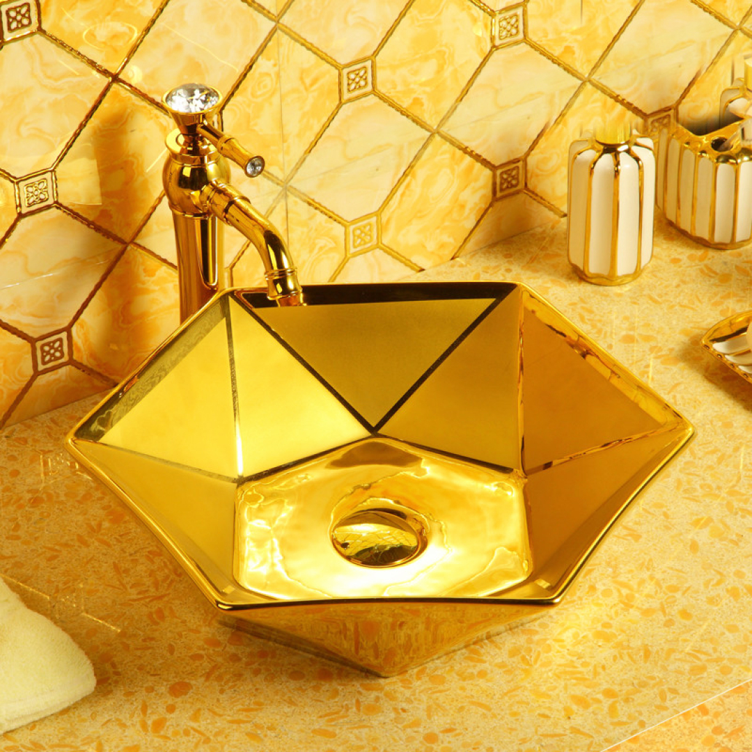 Angular Plain Gold Bathroom Basin Small Royal Toiletry Global