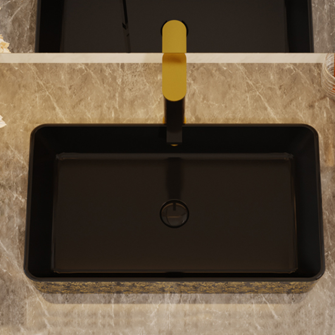 Luxury Black And Gold Rectangular Bathroom Basin - Royal Toiletry Global