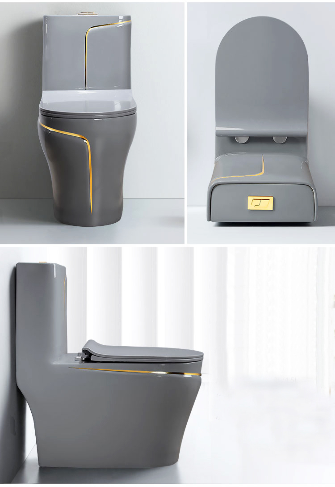 Luxury Pastel Gray Toilet With An Elegant Gold Stripe - Royal Toiletry ...