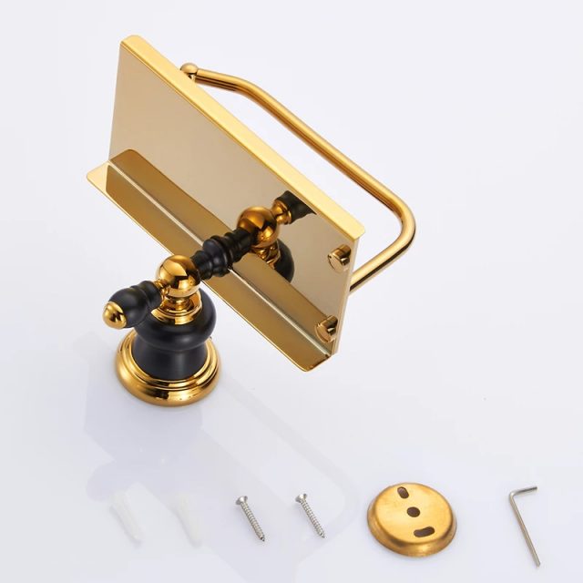 Retro Black And Gold Toilet Paper Holder - Royal Toiletry Global
