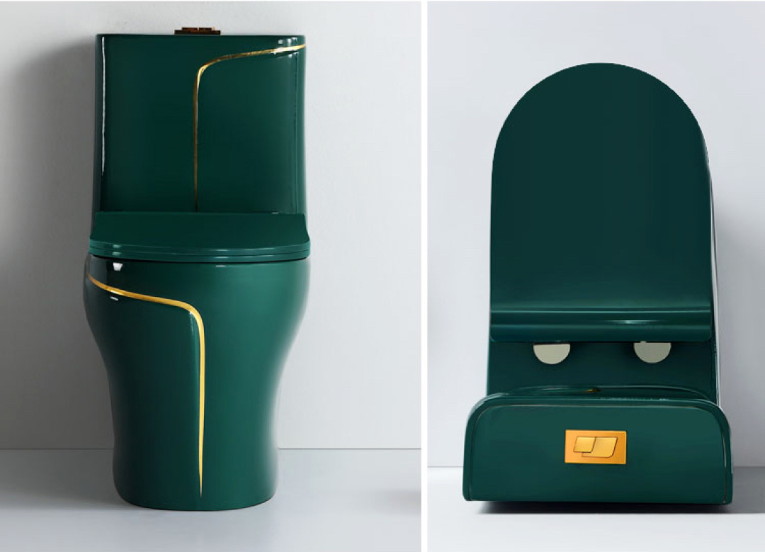 Luxury Green Toilet With An Elegant Gold Stripe - Royal Toiletry Global