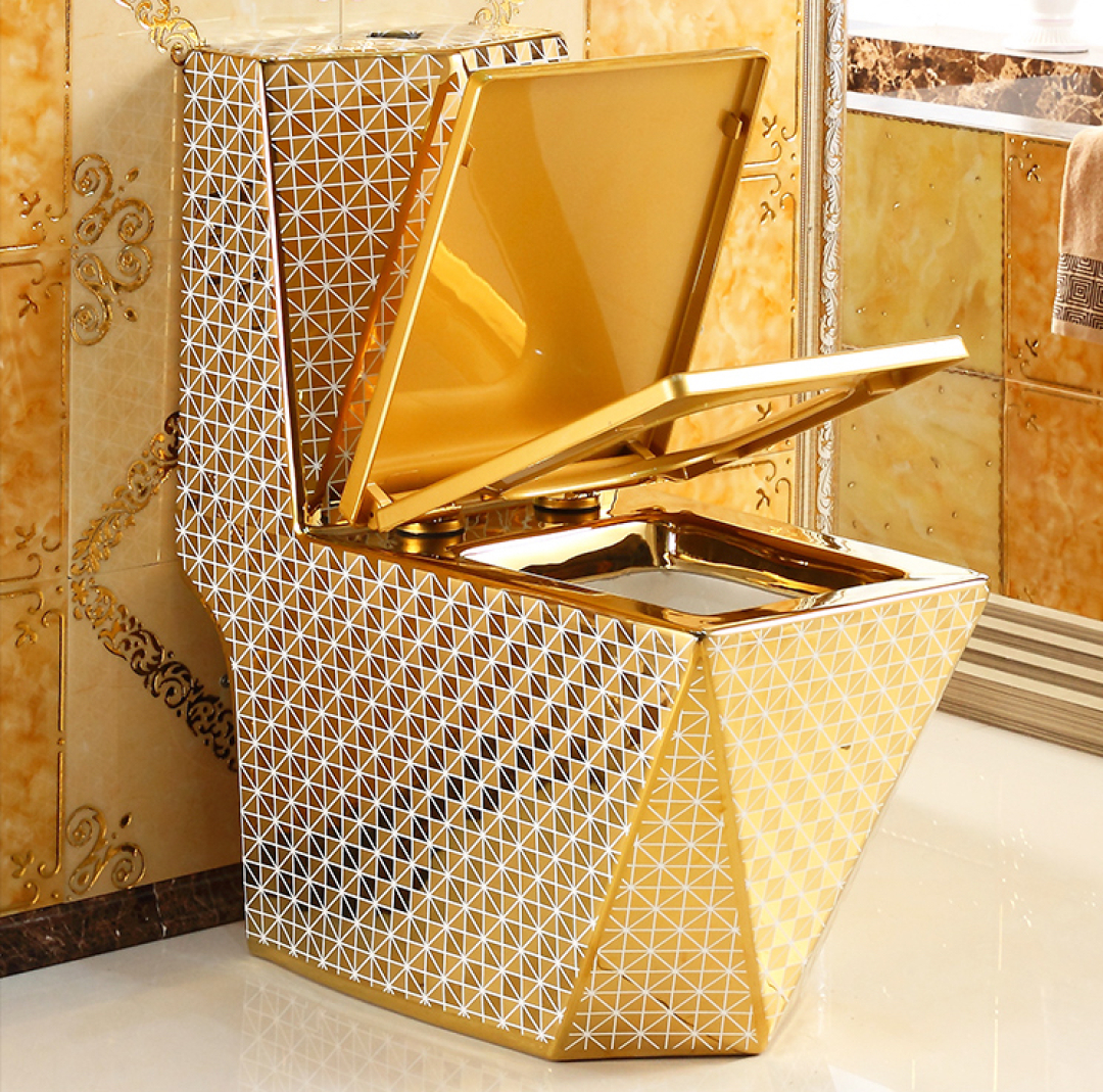 Angular Gold Toilet With Diamonds Pattern - Royal Toiletry Global
