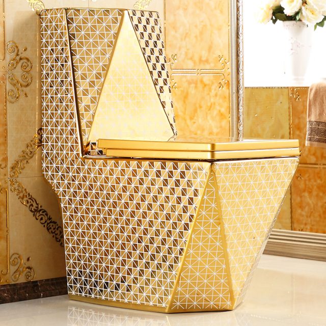 Angular Gold Toilet With Diamonds Pattern - Royal Toiletry Global