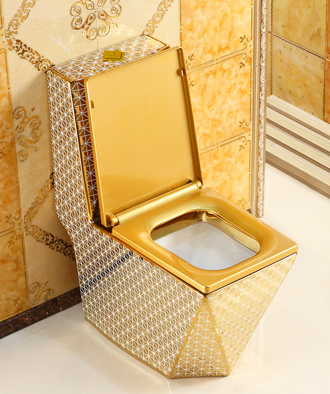 Angular Gold Toilet With Diamonds Pattern - Royal Toiletry Global